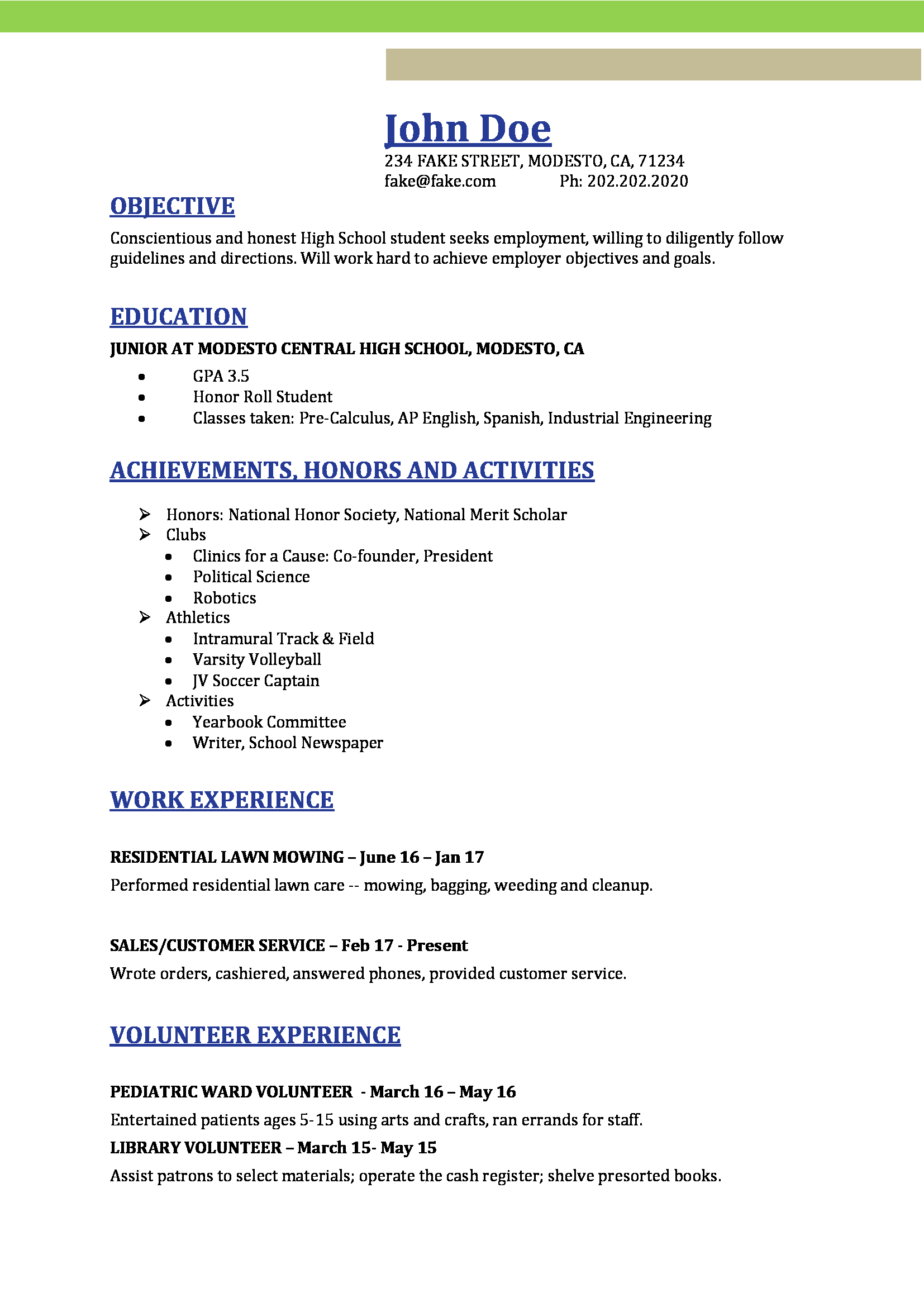 Resume Templates For High Schoolers Mokasinfootball